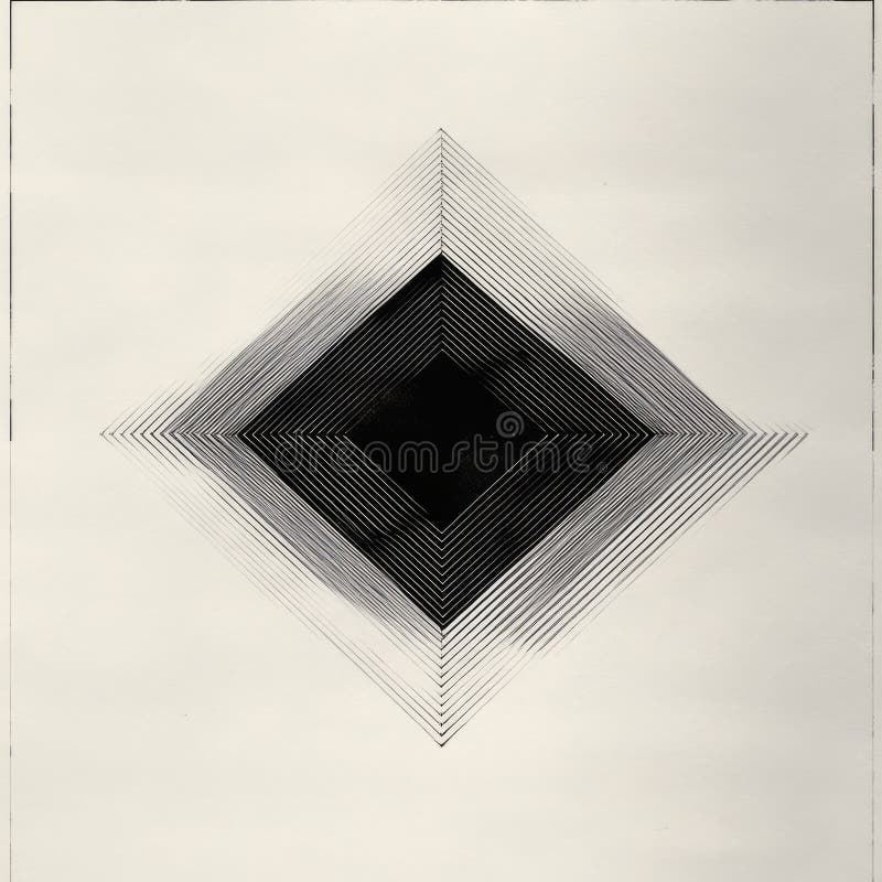 Geometric Abstract Art with Concentric Diamond Patterns in Black and ...