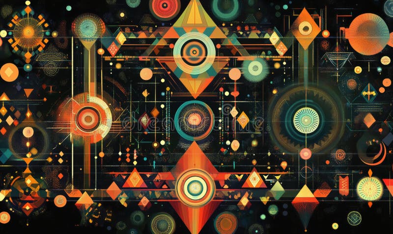 Geometric Abstract Art Featuring Vibrant Colors, Intricate Patterns ...