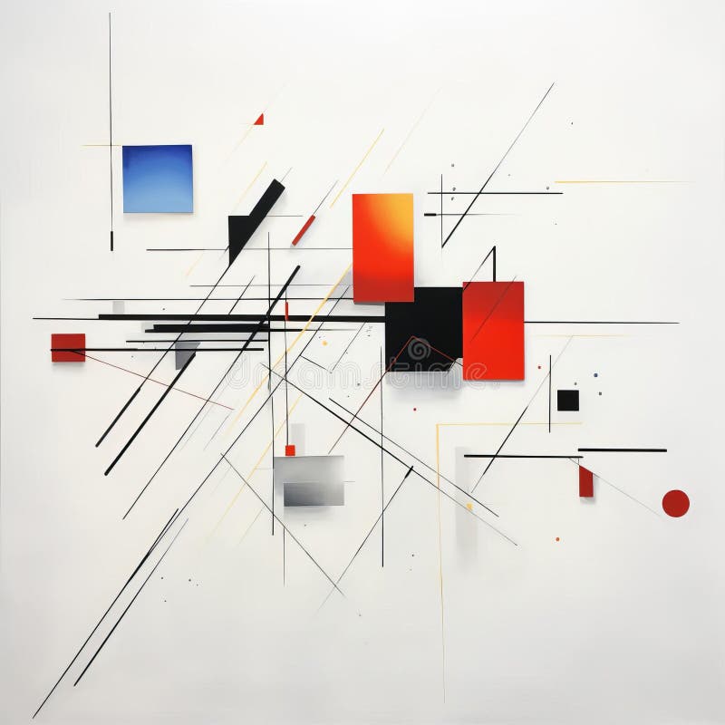 Vibrant Red Square in Dynamic Geometric Composition on White Stock ...