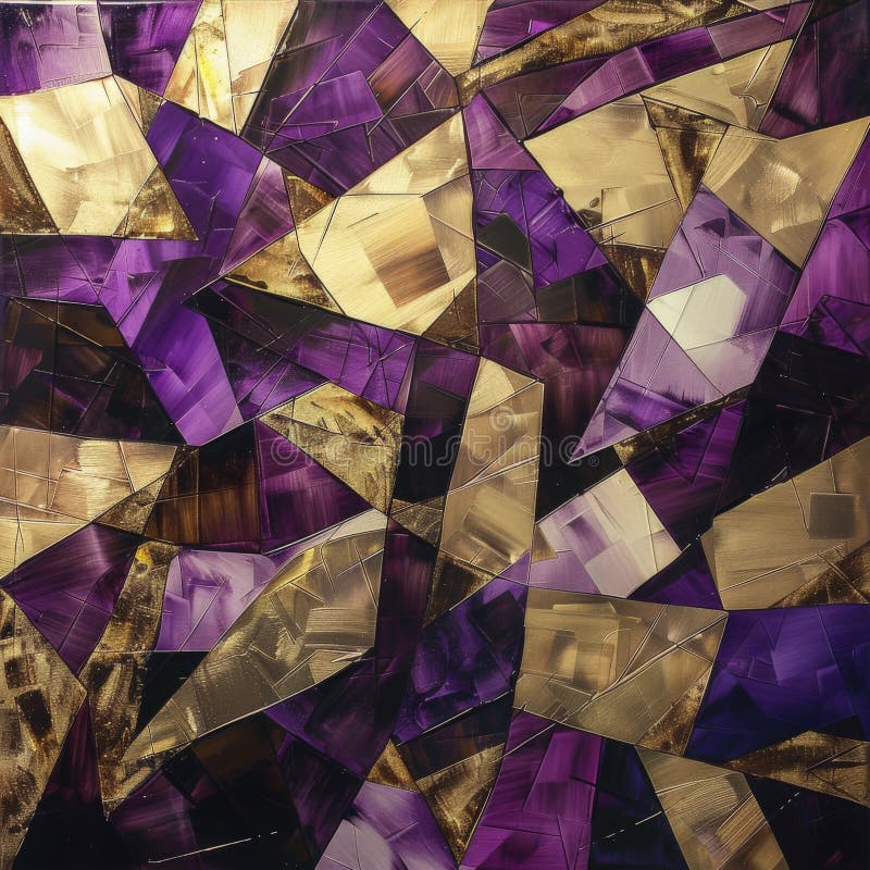 Geometric Abstract Art with Purple and Gold Tones and Sharp Angles ...