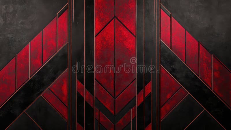 Geometric Abstract Art with Red and Black Angular Patterns and Lines ...