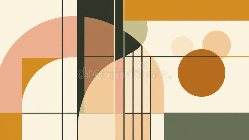 Geometric Abstract Art Showcasing Overlapping Circles, Semicircles ...
