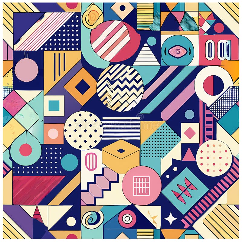 Geometric Abstract Artwork Featuring a Variety of Colorful Patterns and ...
