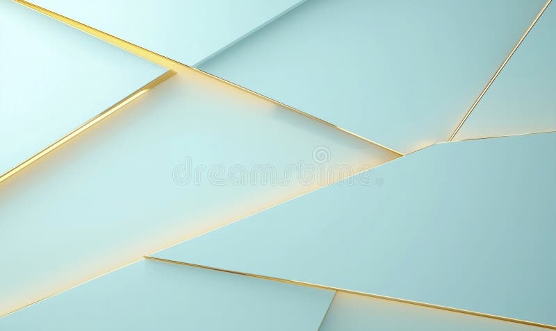 Geometric Abstract Background with Light Blue Panels and Golden Edges ...