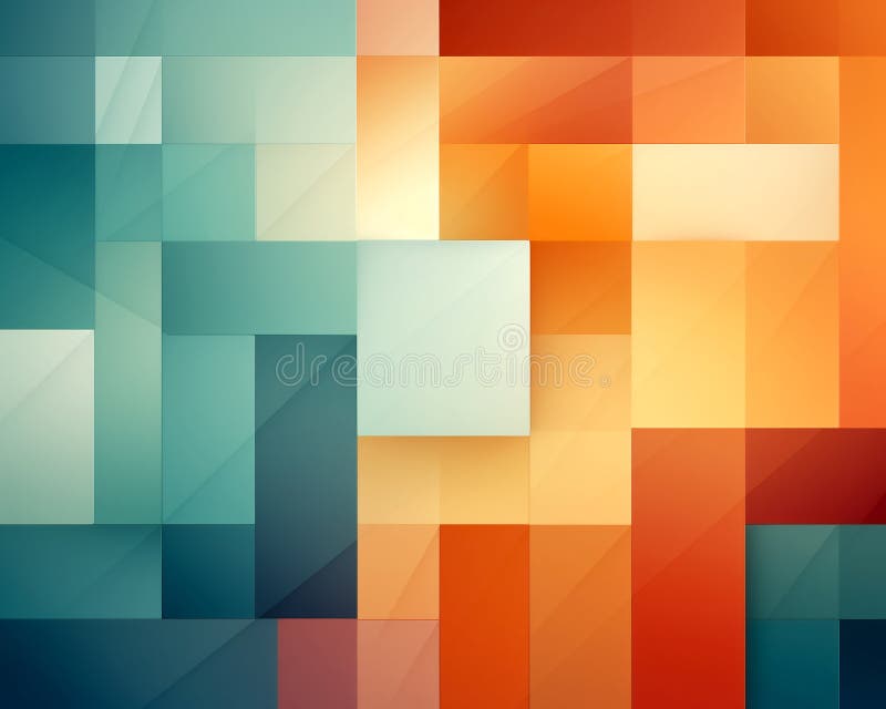 Geometric Abstract Background of Orange, Teal, and Light Blue Squares ...