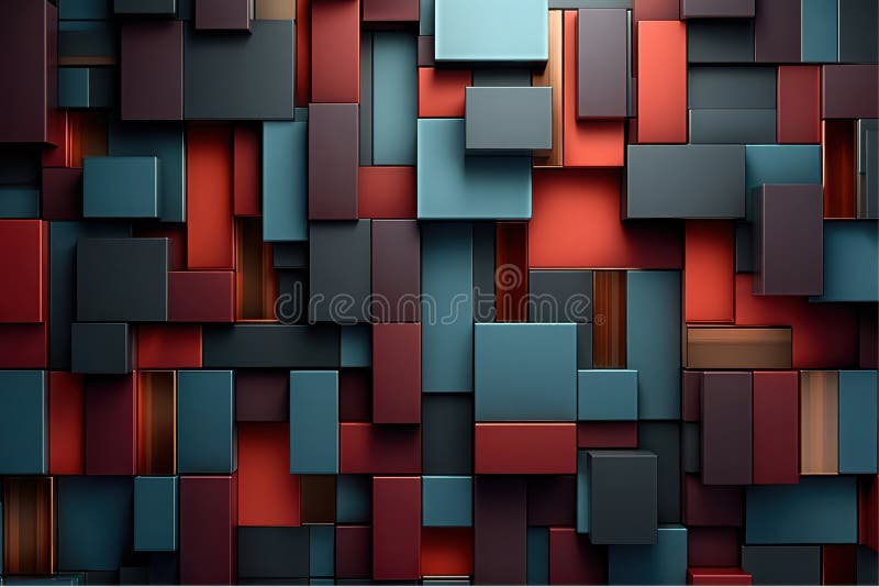 Geometric Abstract Background with Red, Blue, and Gray 3D Blocks Stock ...