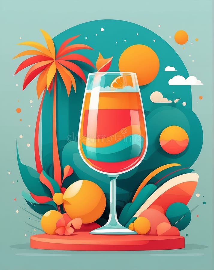 Abstract Beach Scene Vector: Blender Style, Geometric, Summer Stock ...