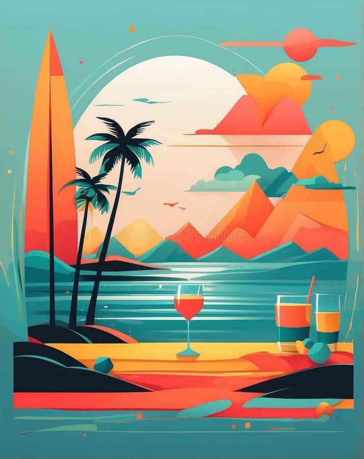 Abstract Beach Scene Vector: Blender Style, Geometric, Summer Stock ...