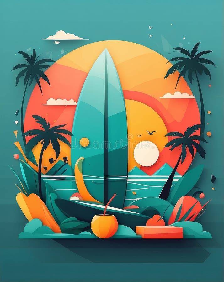 Abstract Beach Scene Vector: Blender Style, Geometric, Summer Stock ...