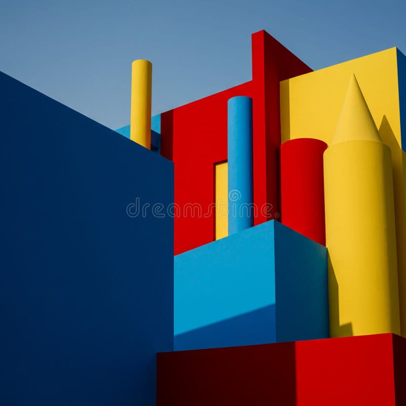Geometric Abstract Composition Featuring Vibrant Primary Colors. Blue ...
