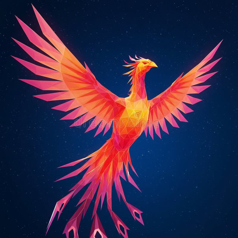 A Geometric, Abstract Depiction of a Phoenix Against a Starry Night Sky ...