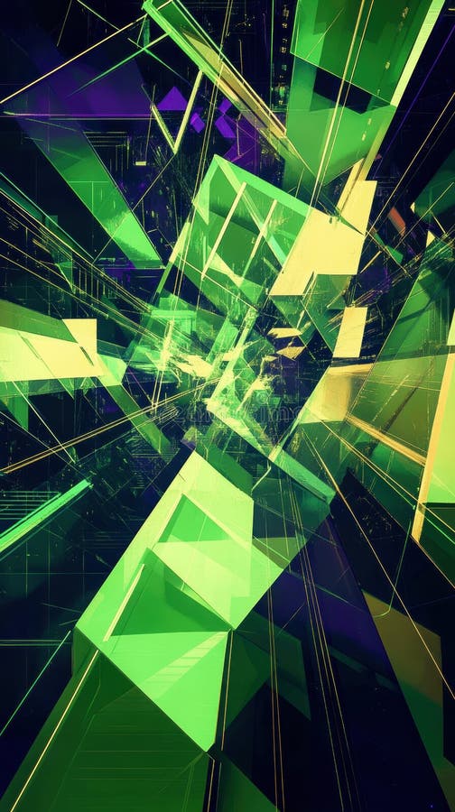 Geometric Abstract Design Featuring Green and Purple Patterns and ...