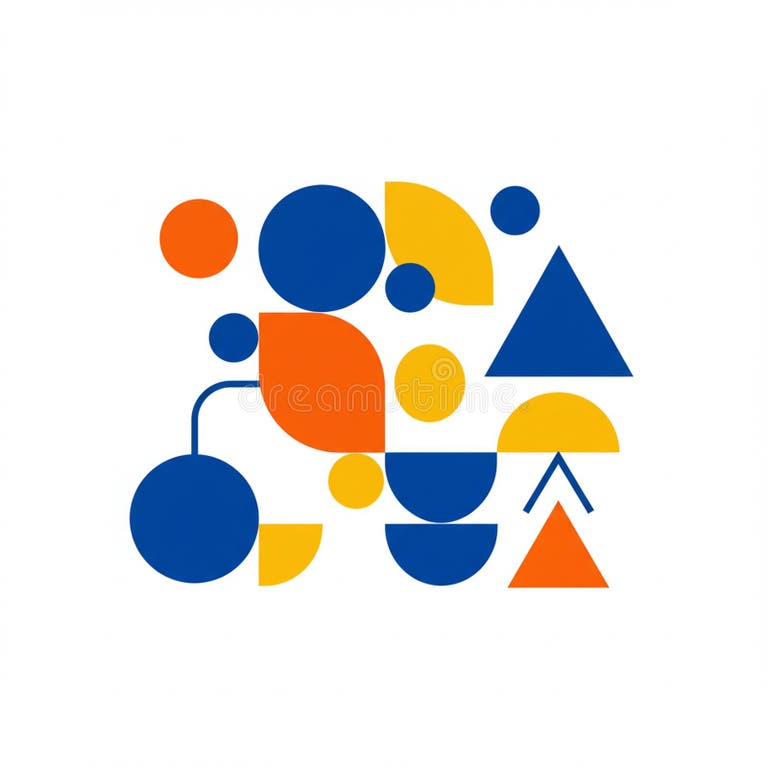 Geometric Abstract Design Featuring Various Shapes in Blue, Orange, and ...