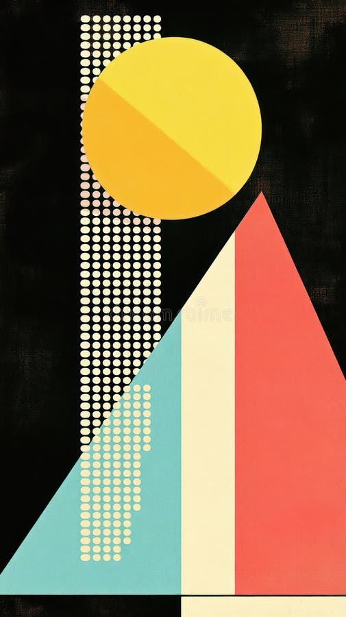 A Geometric Abstract Design Featuring a Yellow Circle, a Triangle, and ...