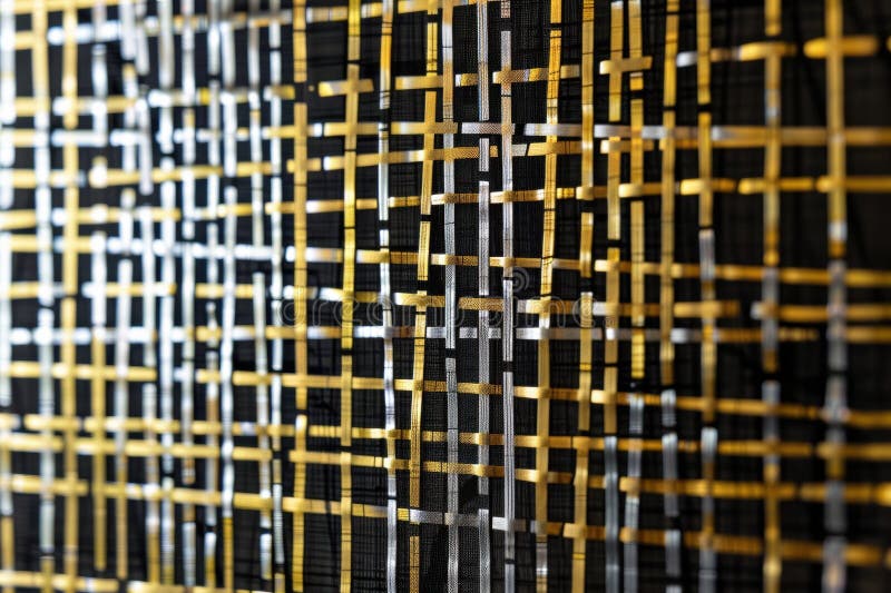 Geometric Abstract Design with Gold and Silver Grid on Black Background ...
