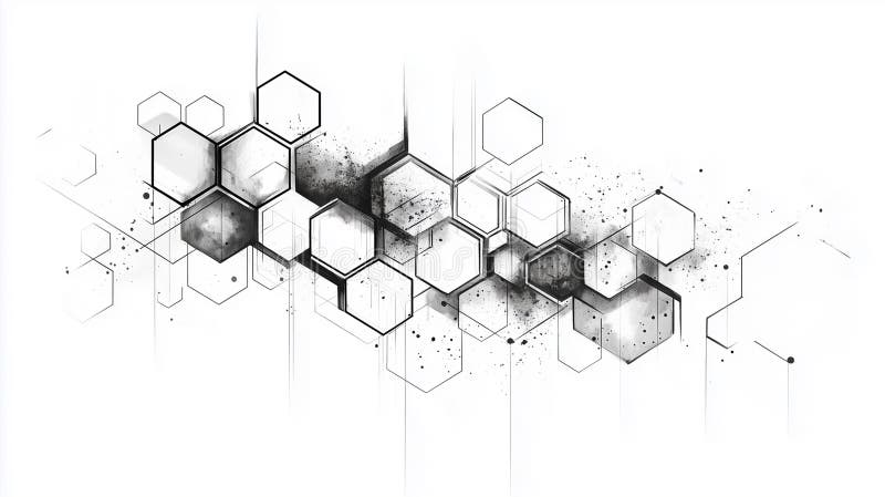 Geometric Abstract Design with Hexagonal Patterns and Black Ink ...
