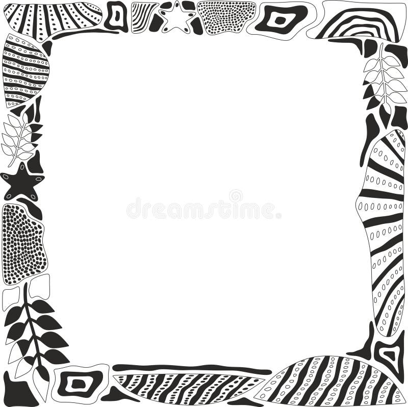 Geometric Abstract Doodle Frame Background in Black and White Colors ...