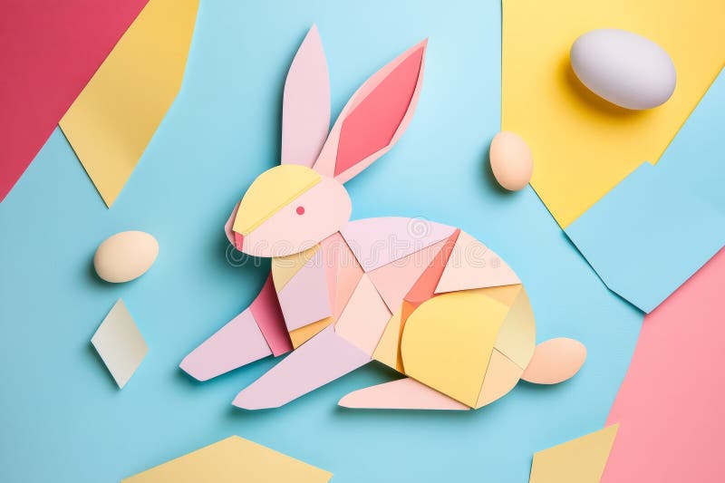 A Geometric, Abstract Easter Bunny Composed of Layered Paper Cutouts ...