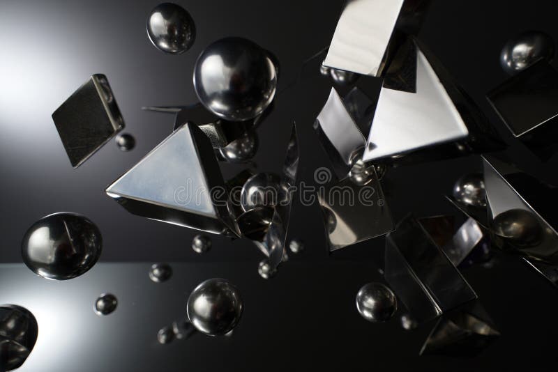 Geometric Abstract Elements in Dark Space Made of Metal, Spectral ...