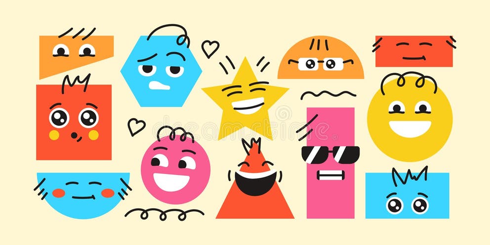 Geometric Abstract Faces with Different Emotions. Characters Color ...
