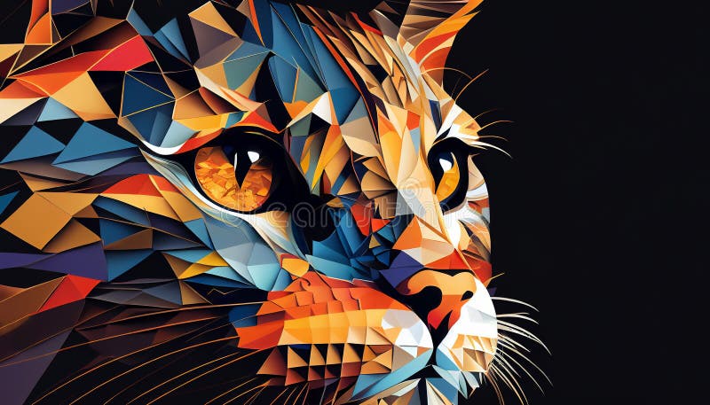 Geometric Abstract Feline Cat Head Portrait with the Face in a Polygon ...