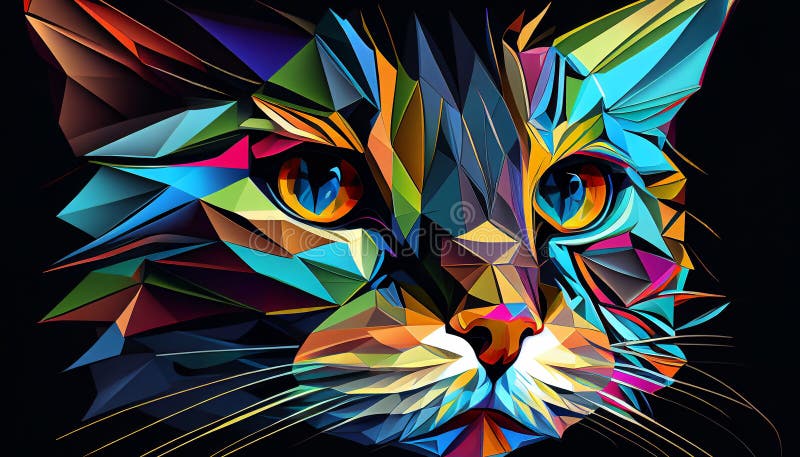 Geometric Abstract Feline Cat Head Portrait with the Face in a Polygon ...