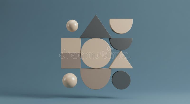 Geometric Abstract Forms on Blue Background with Spheres and Shapes ...