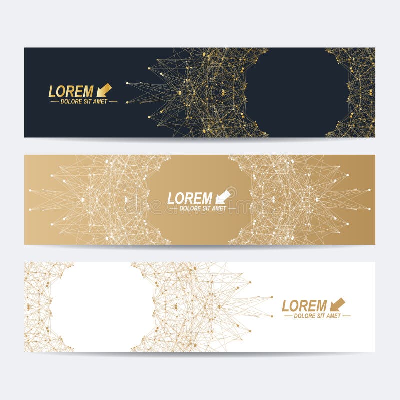 Geometric Abstract Golden Banners. Molecule and Communication ...