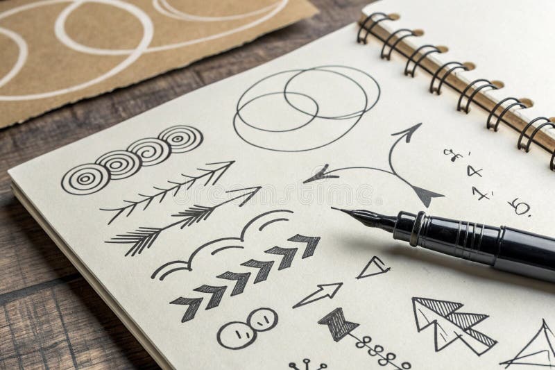 Geometric and Abstract Hand Drawn Doodles with Arrows, Circles, and ...