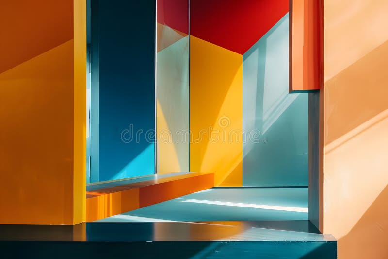 Geometric Abstract Interior Design, Exploring Vibrant Colors and Shadow ...