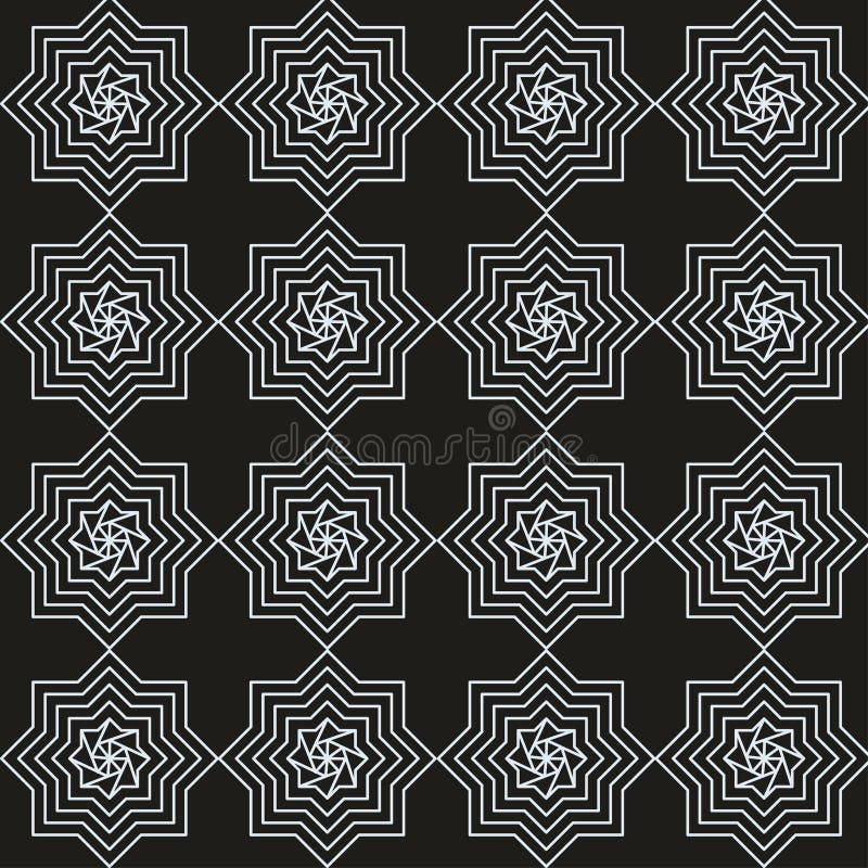 Geometric Abstract Line Seamless Pattern on Black Background Stock ...