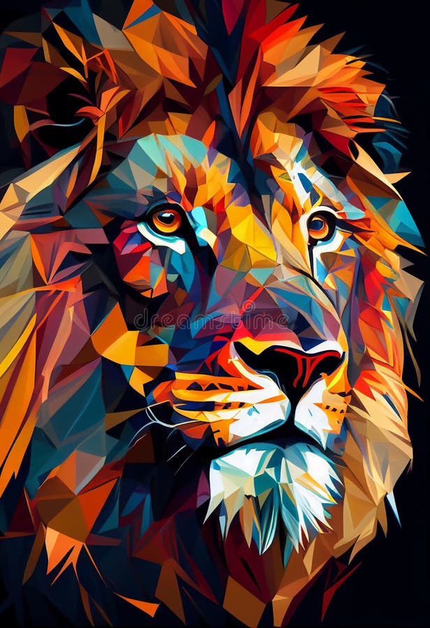 Colourful Lion Head Portrait with the Face in an Abstract Watercolour ...