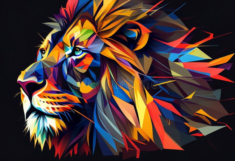 Geometric Abstract Lion Head Portrait with the Face in a Polygon ...