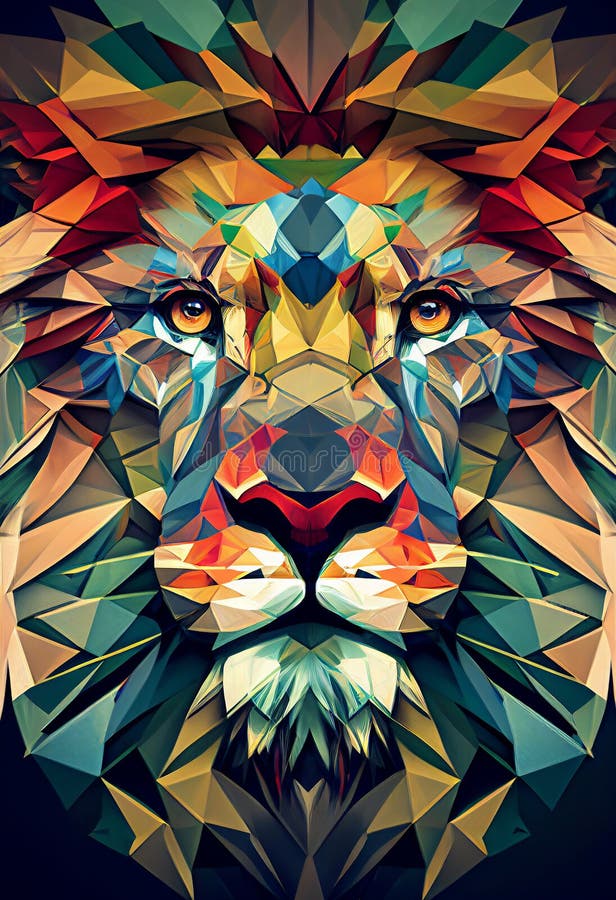 Geometric Abstract Lion Head Portrait with the Face in a Polygon ...