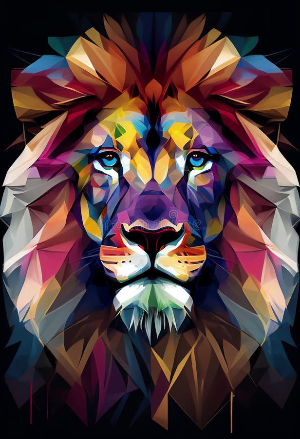 Geometric Abstract Lion Head Portrait with the Face in a Polygon ...