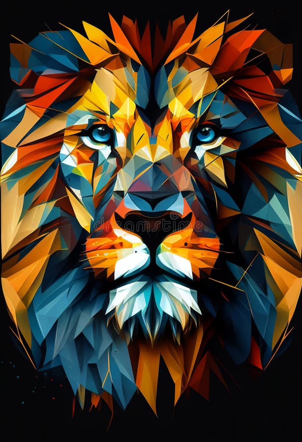 Geometric Abstract Lion Head Portrait with the Face in a Polygon ...