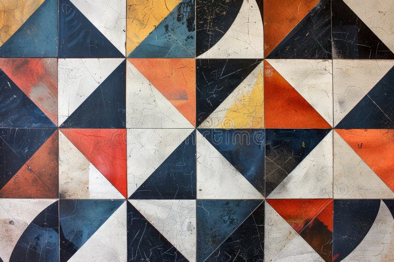 Geometric Abstract Painting Featuring a Pattern of Blue, Orange, and ...