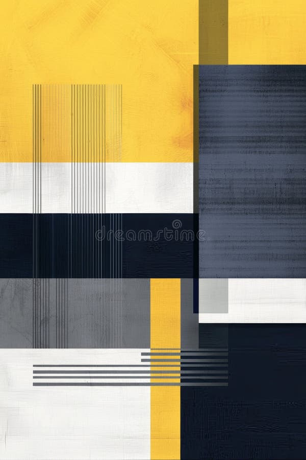 Geometric Abstract Painting Using Yellow, White, Gray and Blue Colors ...