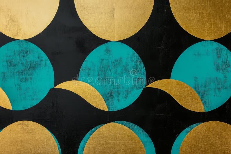 Geometric Abstract Pattern of Overlapping Circles in Black, Gold, and ...
