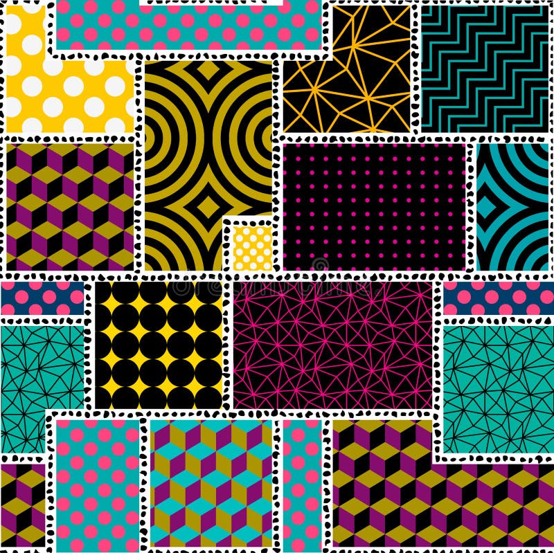 Geometric Abstract Pattern in Patchwork Style. Stock Vector - Illustration of fashion, cubes ...