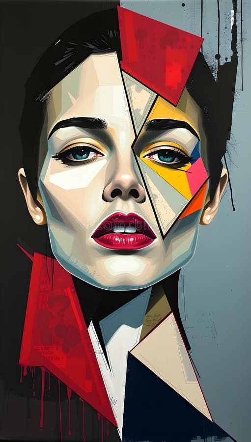 Fragmented Abstract Portrait with Sharp Contrast and Emotion. Stock ...