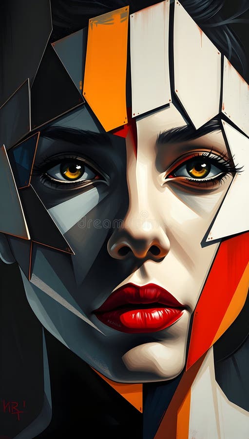 Fragmented Abstract Portrait with Sharp Contrast and Emotion. Stock ...