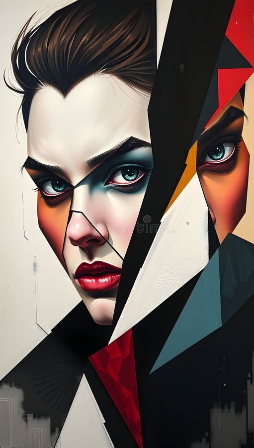 Fragmented Abstract Portrait with Sharp Contrast and Emotion. Stock ...