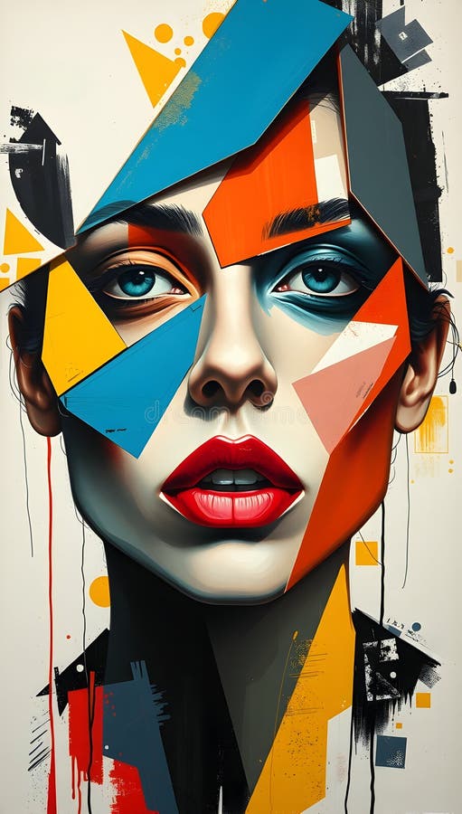 Fragmented Abstract Portrait with Sharp Contrast and Emotion. Stock ...