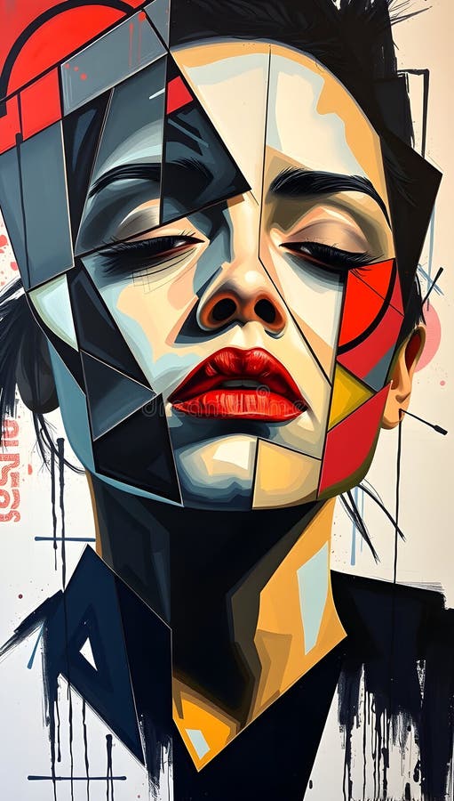 Fragmented Abstract Portrait with Sharp Contrast and Emotion. Stock ...
