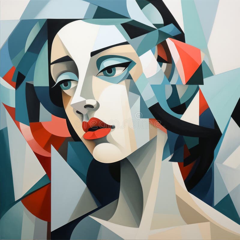 Geometric Abstract Portrait Cubism in White Background Stock ...