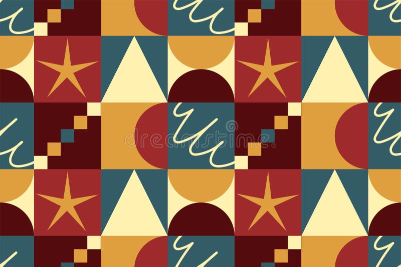 Geometric Christmas Abstract Retro Style Pattern with Simple Shapes ...