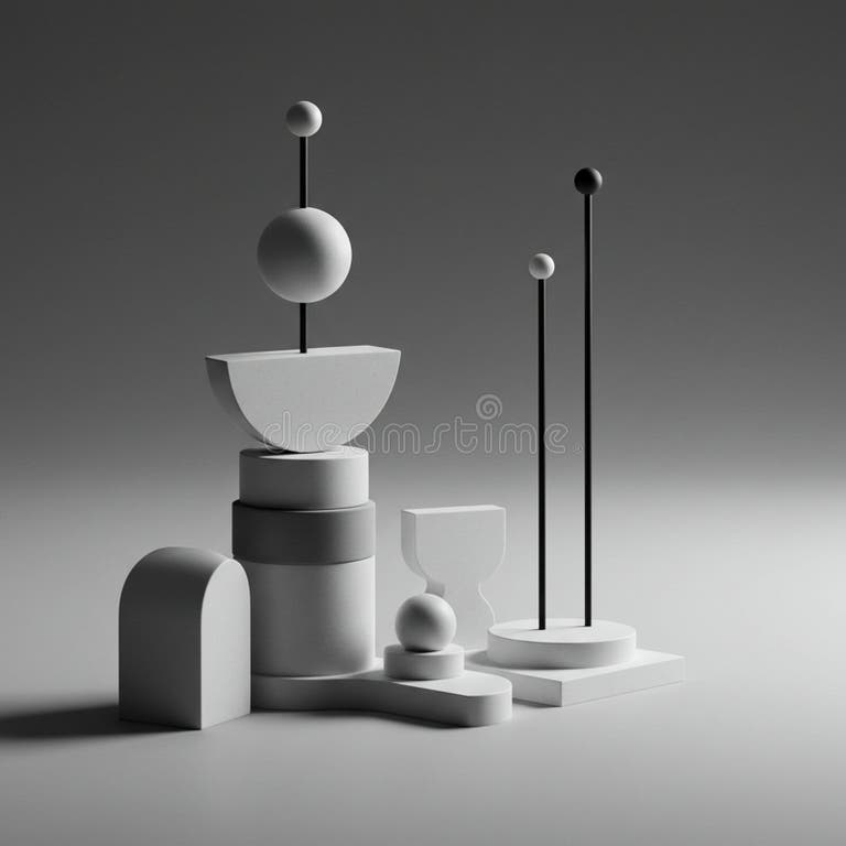 Geometric Abstract Sculpture Featuring Various White Forms, Including ...