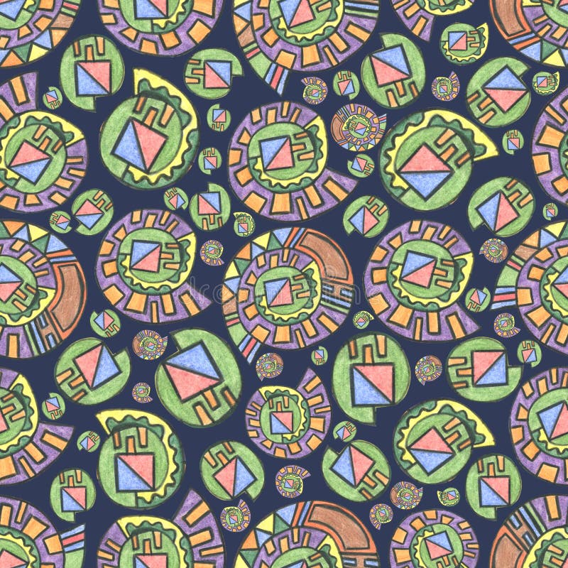 Geometric Abstract Spirals, Shells. Seamless Pattern on a Blue ...