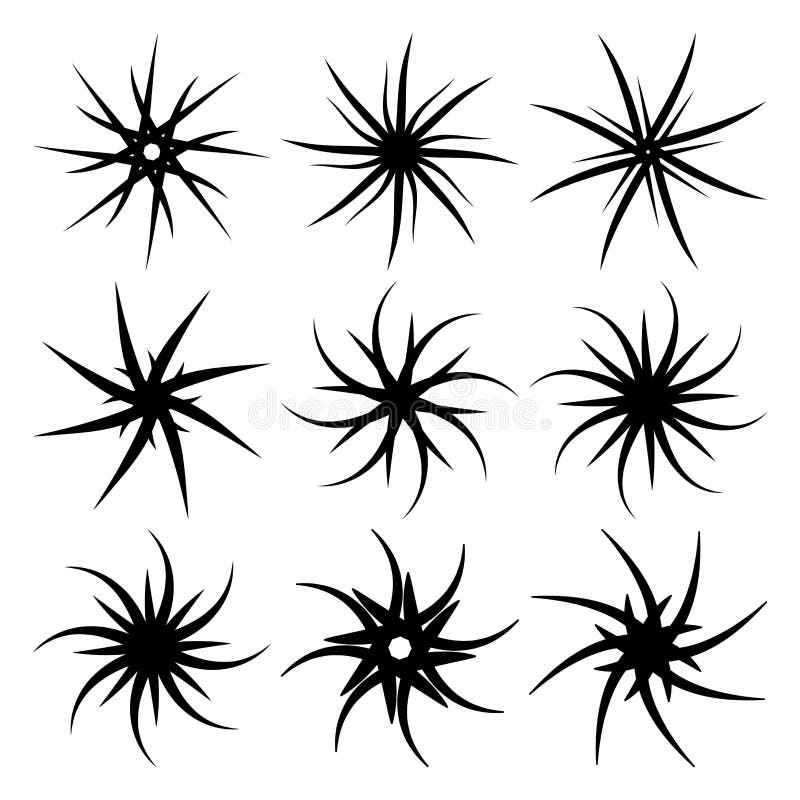 Geometric Abstract Star Icon Set. Concentric Pattern with Spiked, Sharp ...